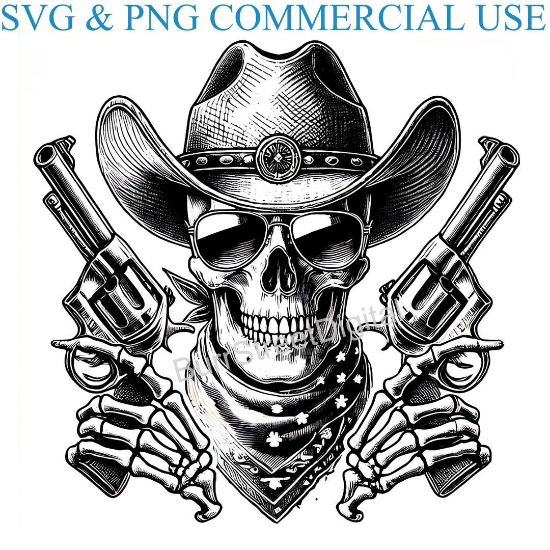 Cowboy Skull With Pistols SVG PNG, Laser Cut Files (digital Download ...