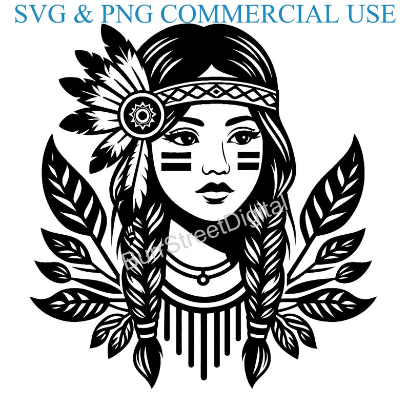 Native American Girl SVG & PNG Digital Files, Vector Graphic Design ...