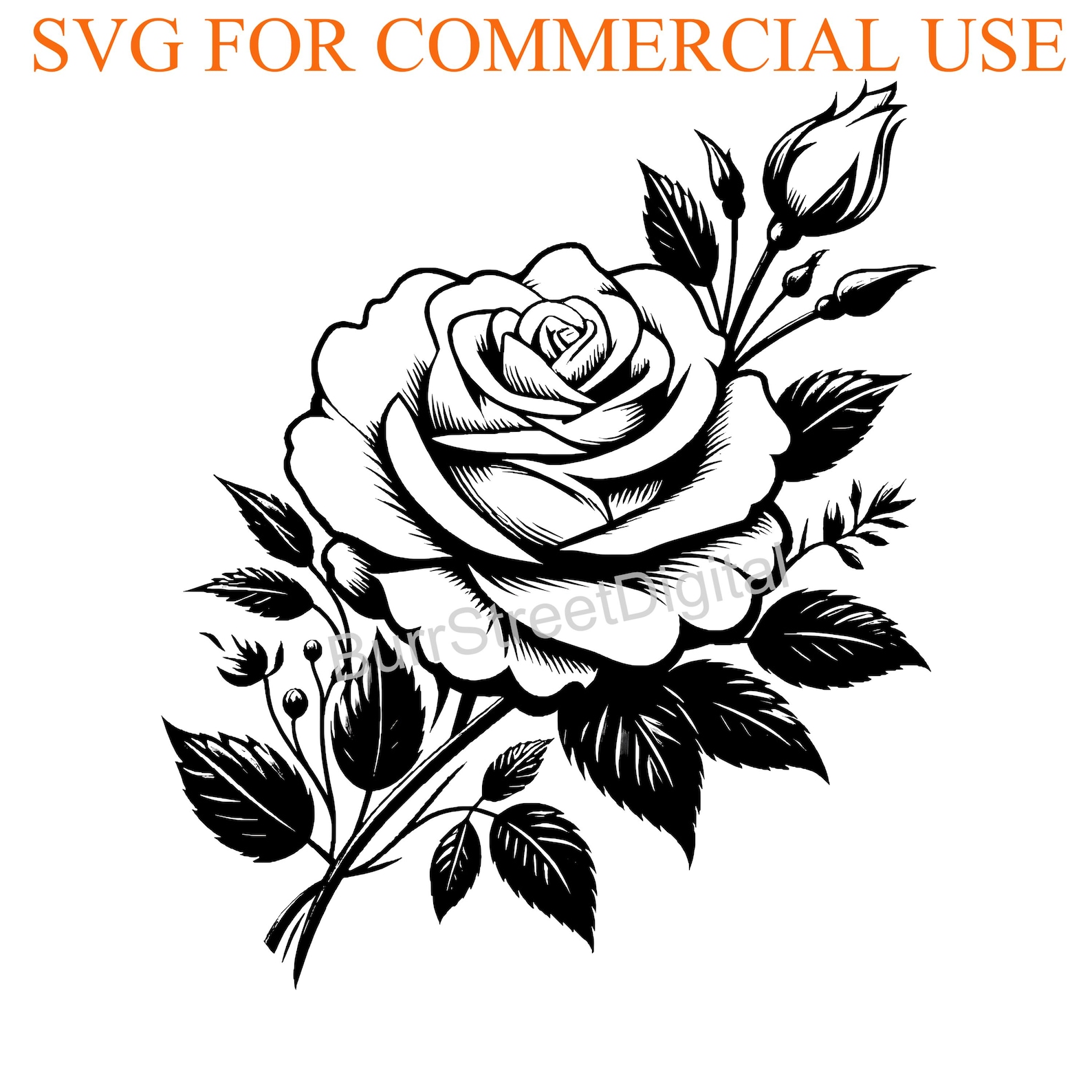 Rose SVG Digital File, Vector Graphic Design Print Laser Engrave Files ...