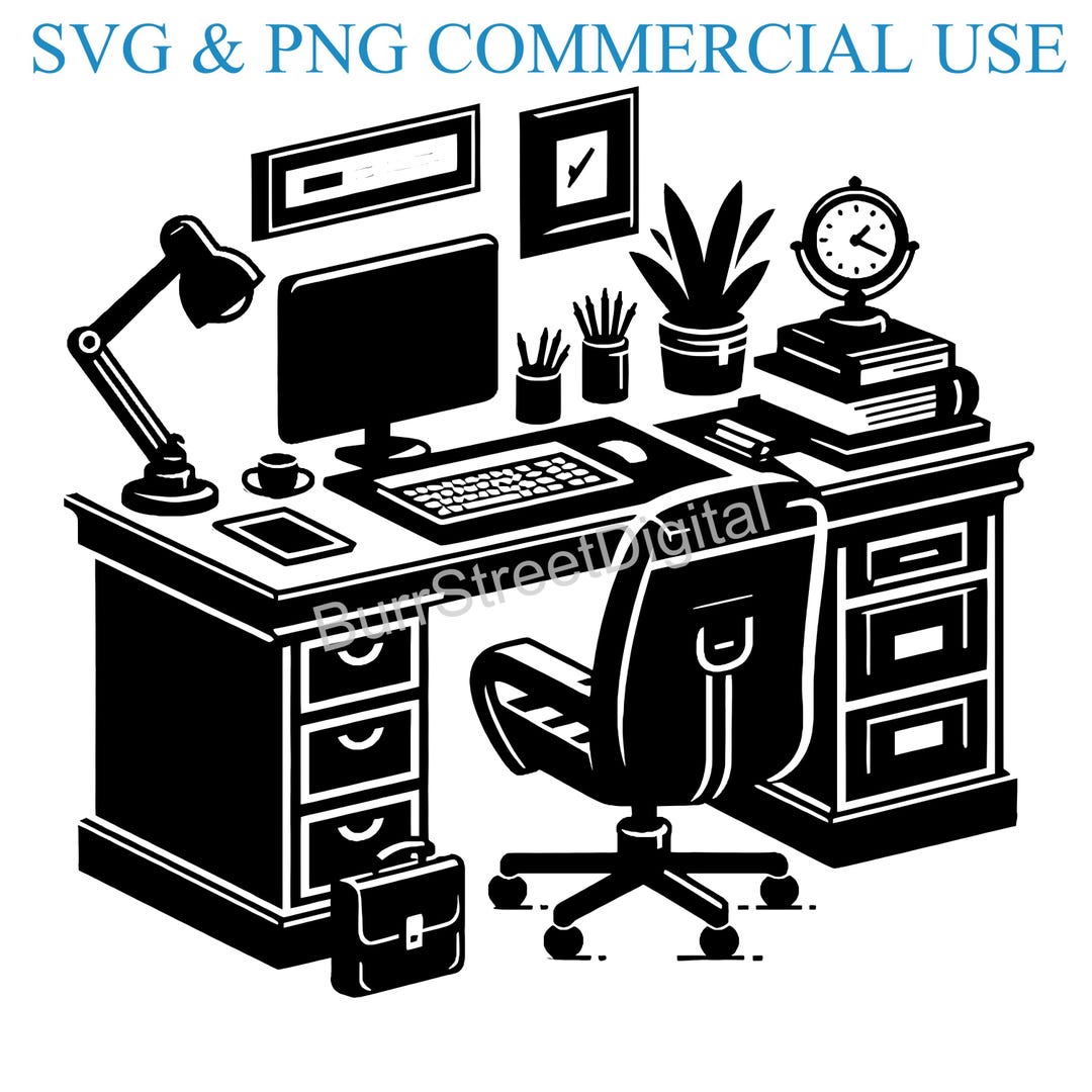 Office Desk SVG & PNG Digital Files, Vector Graphic Design Print Laser ...