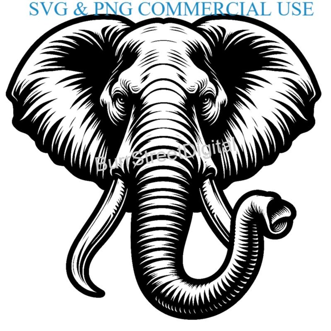 Elephant Head SVG & PNG Digital Files, Vector Graphic Design Print ...