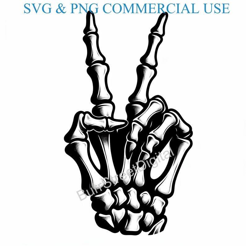 Skeleton Hand Peace Sign SVG & PNG Digital Files, Vector Graphic Design ...