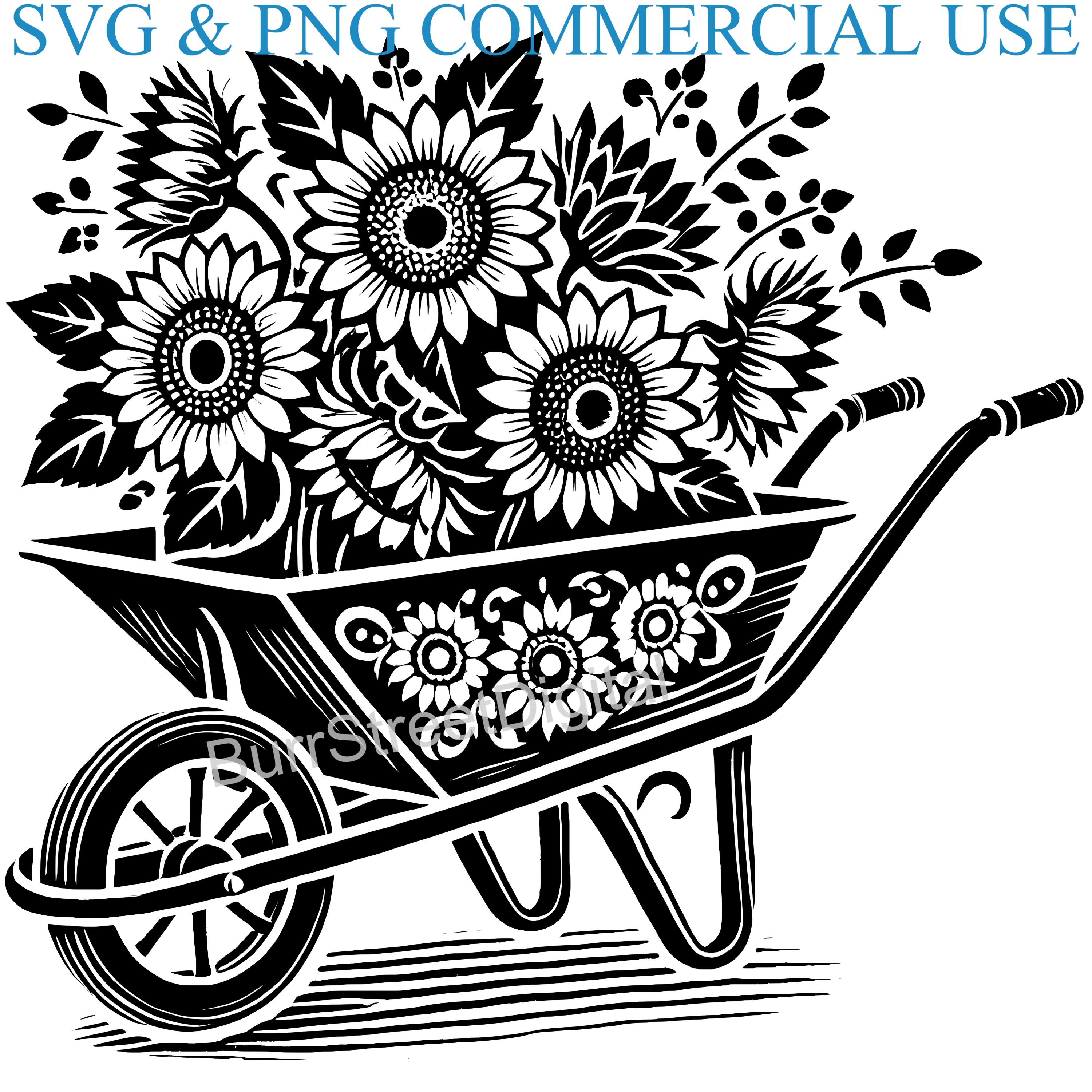 Wheelbarrow SVG & PNG Digital Files, Vector Graphic Design Print Laser ...