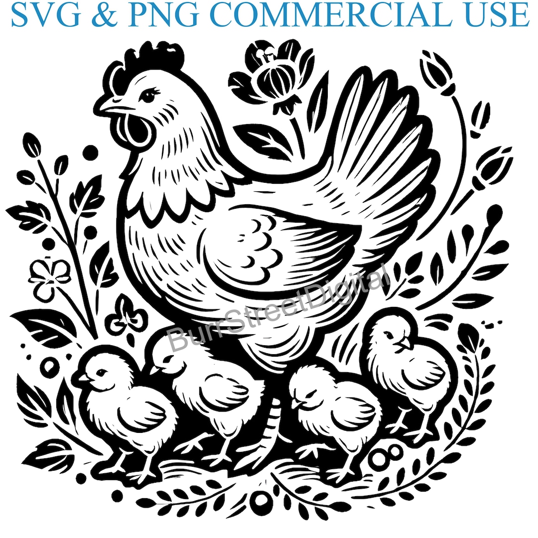 Hen SVG & PNG Digital Files for Cricut, Vector Graphic Design Cut Print ...