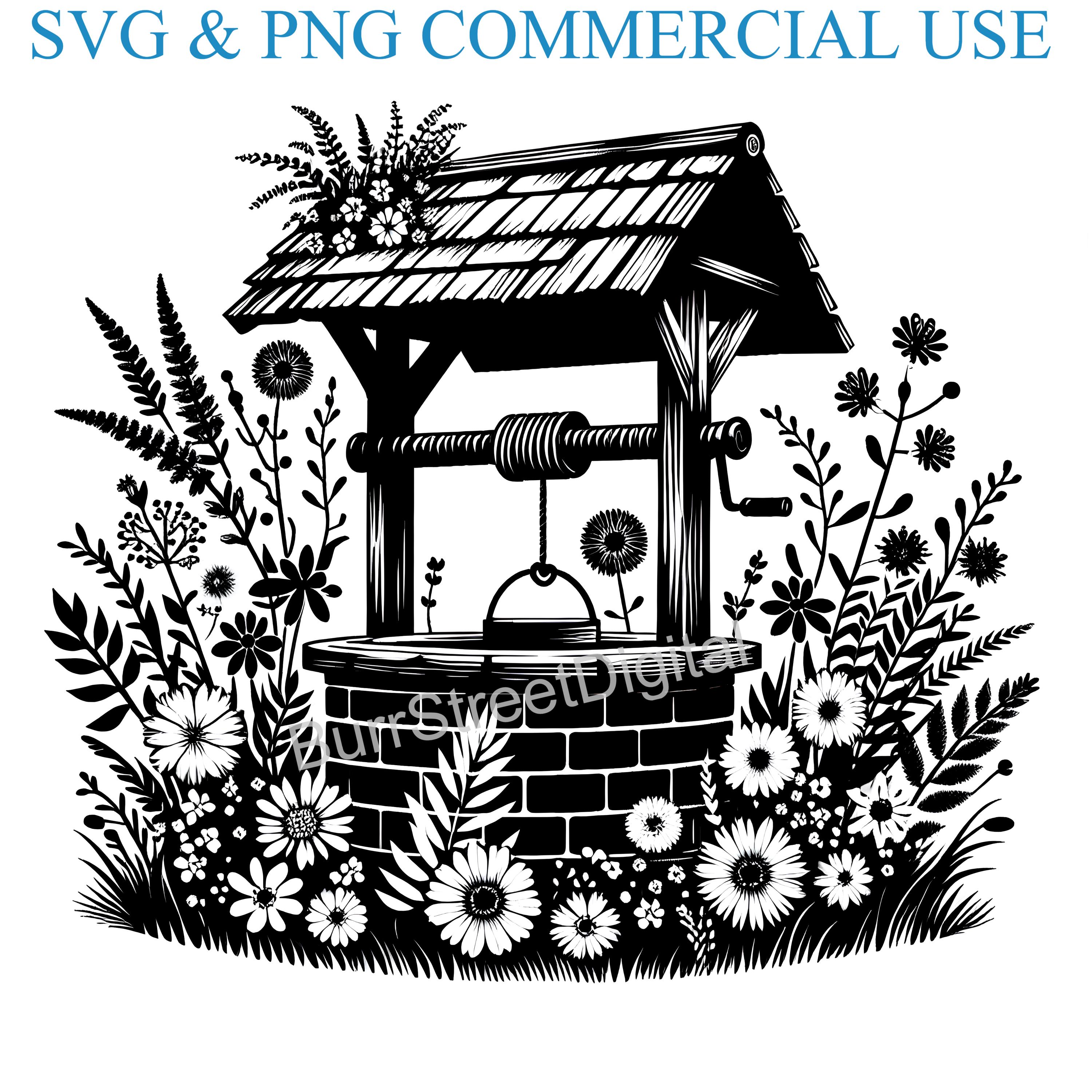Wishing Well Wildflowers SVG PNG, Laser Cut Vector File (digital ...