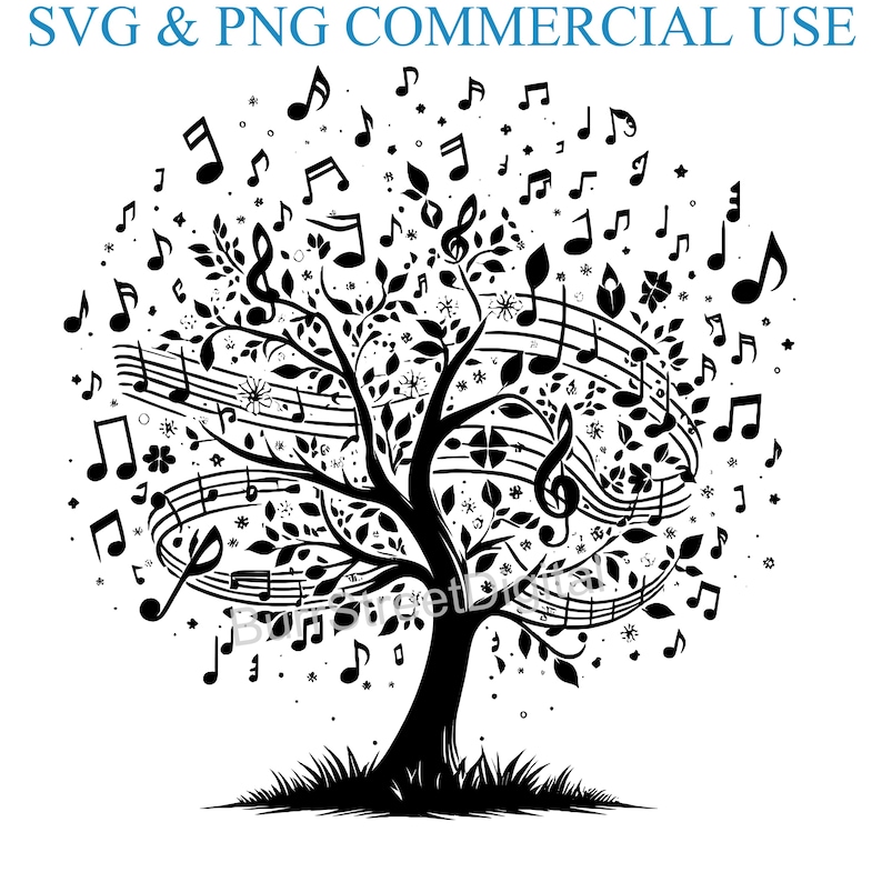 Music Tree SVG & PNG Digital File, Vector Graphic Design Print Laser ...