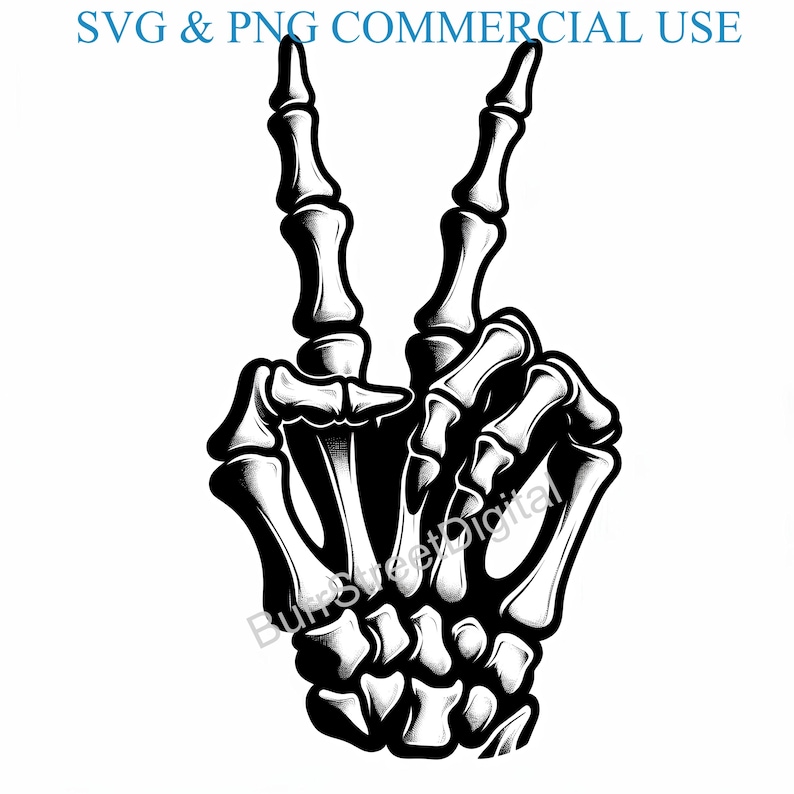 Skeleton Hand Peace Sign SVG & PNG Digital Files, Vector Graphic Design ...