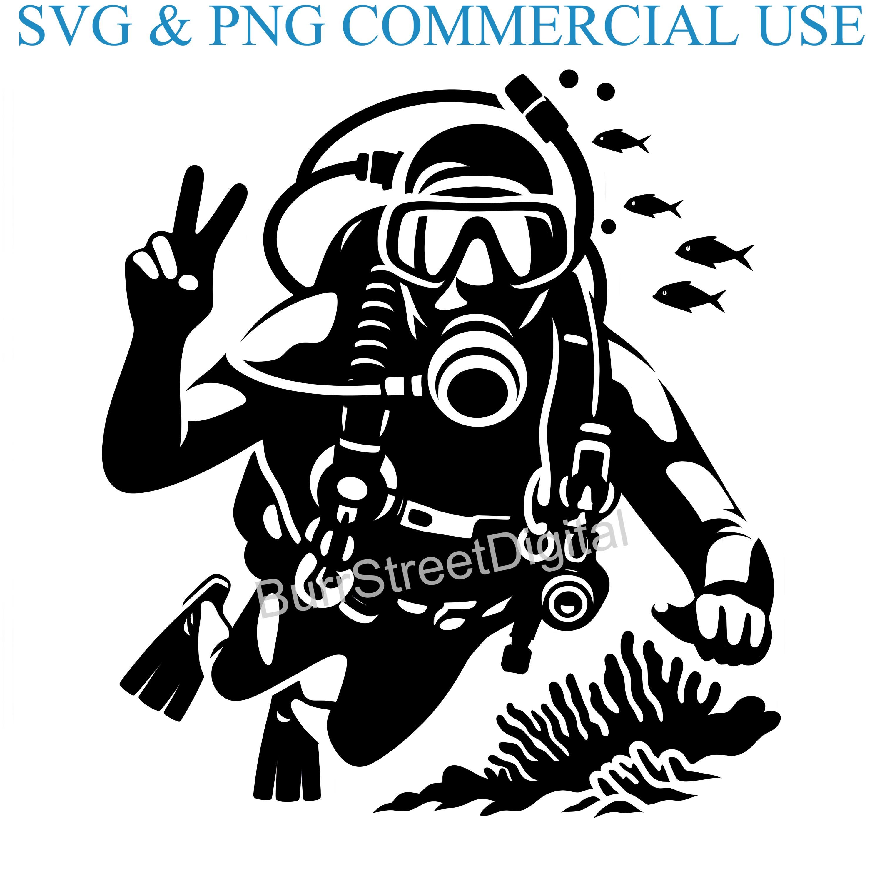 Scuba Diver SVG & PNG Digital Files for Cricut, Vector Graphic Design ...