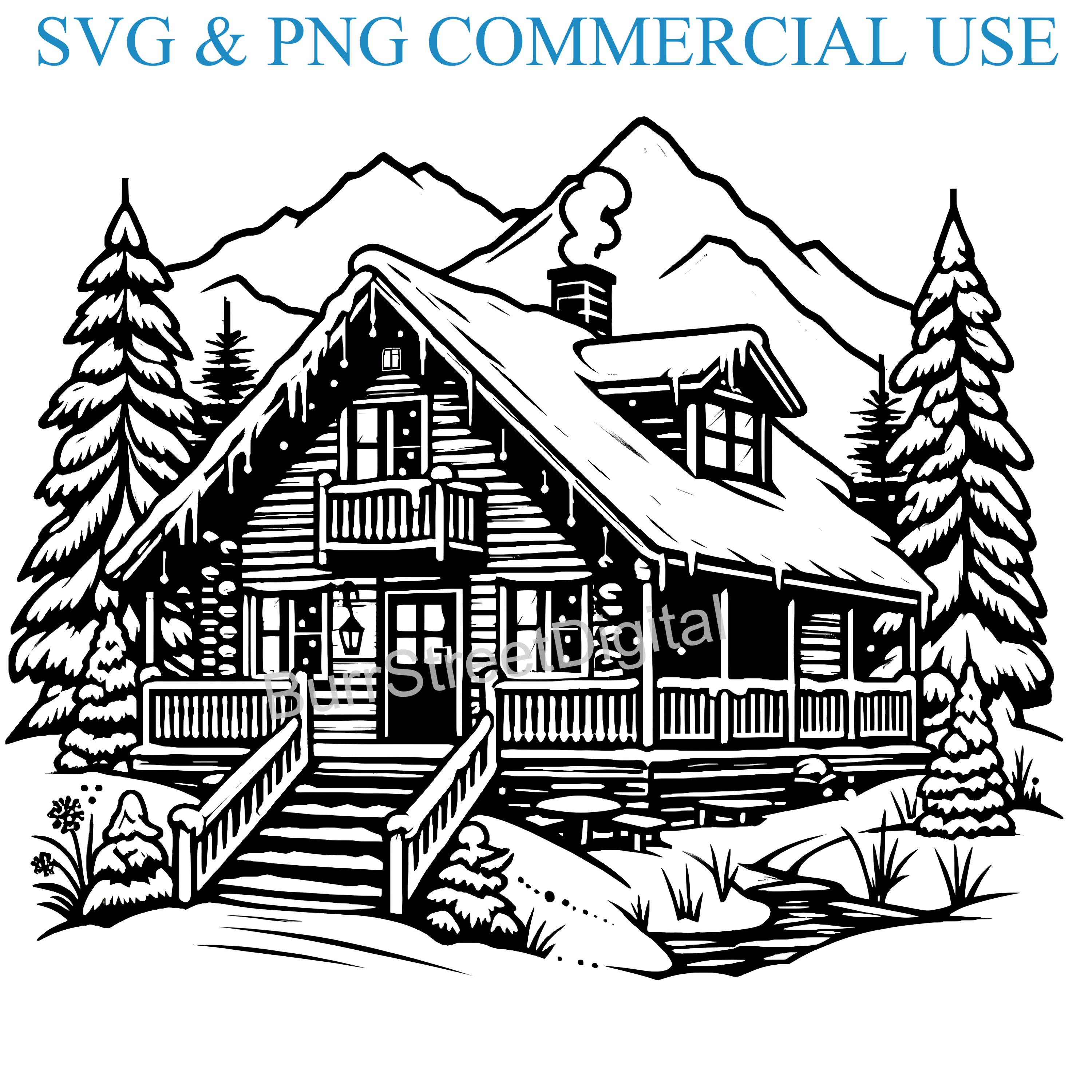 Winter Cabin SVG & PNG Digital Files, Vector Graphic Design Print Laser ...