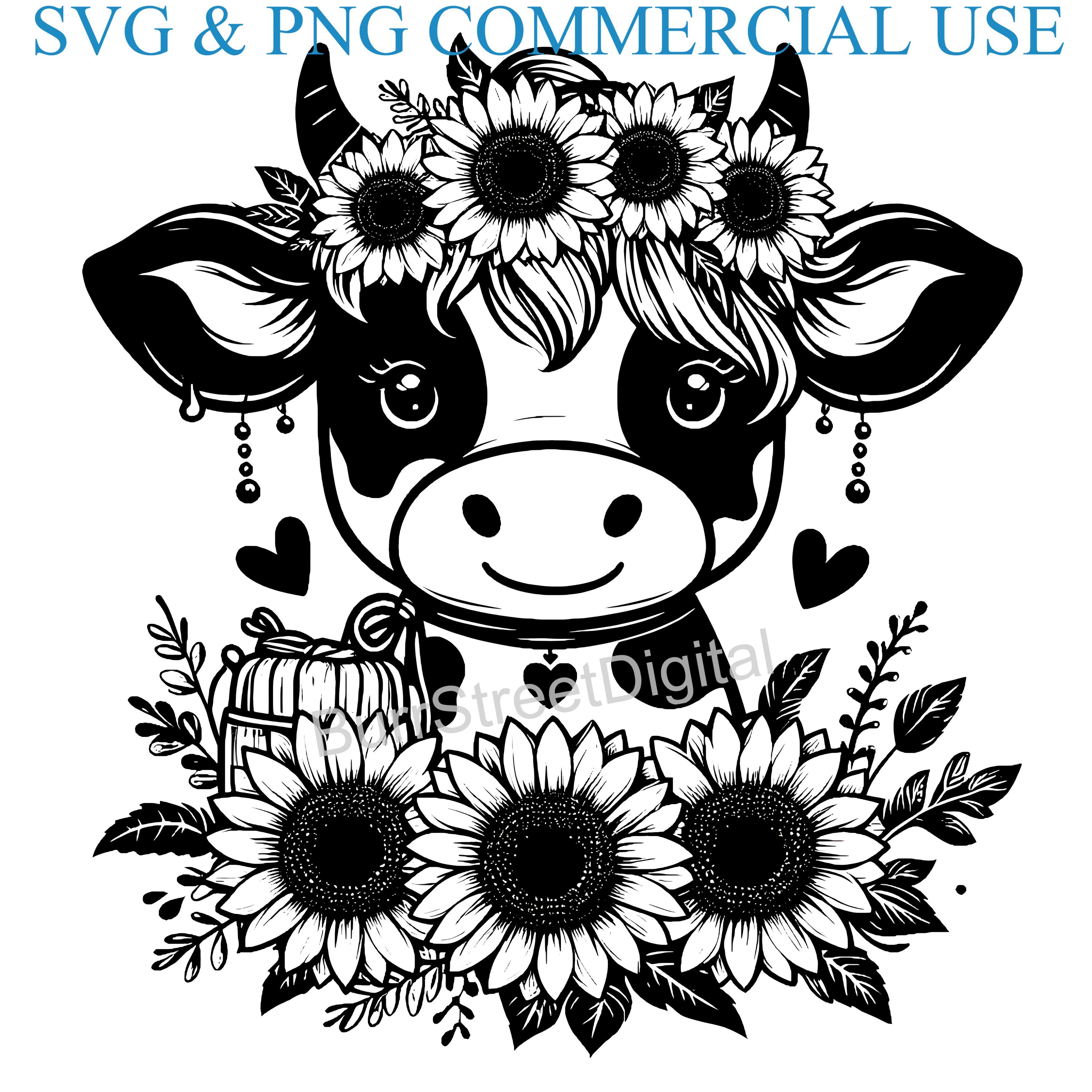 Cow With Sunflowers SVG, PNG, Laser Cut File (digital Download) - Etsy