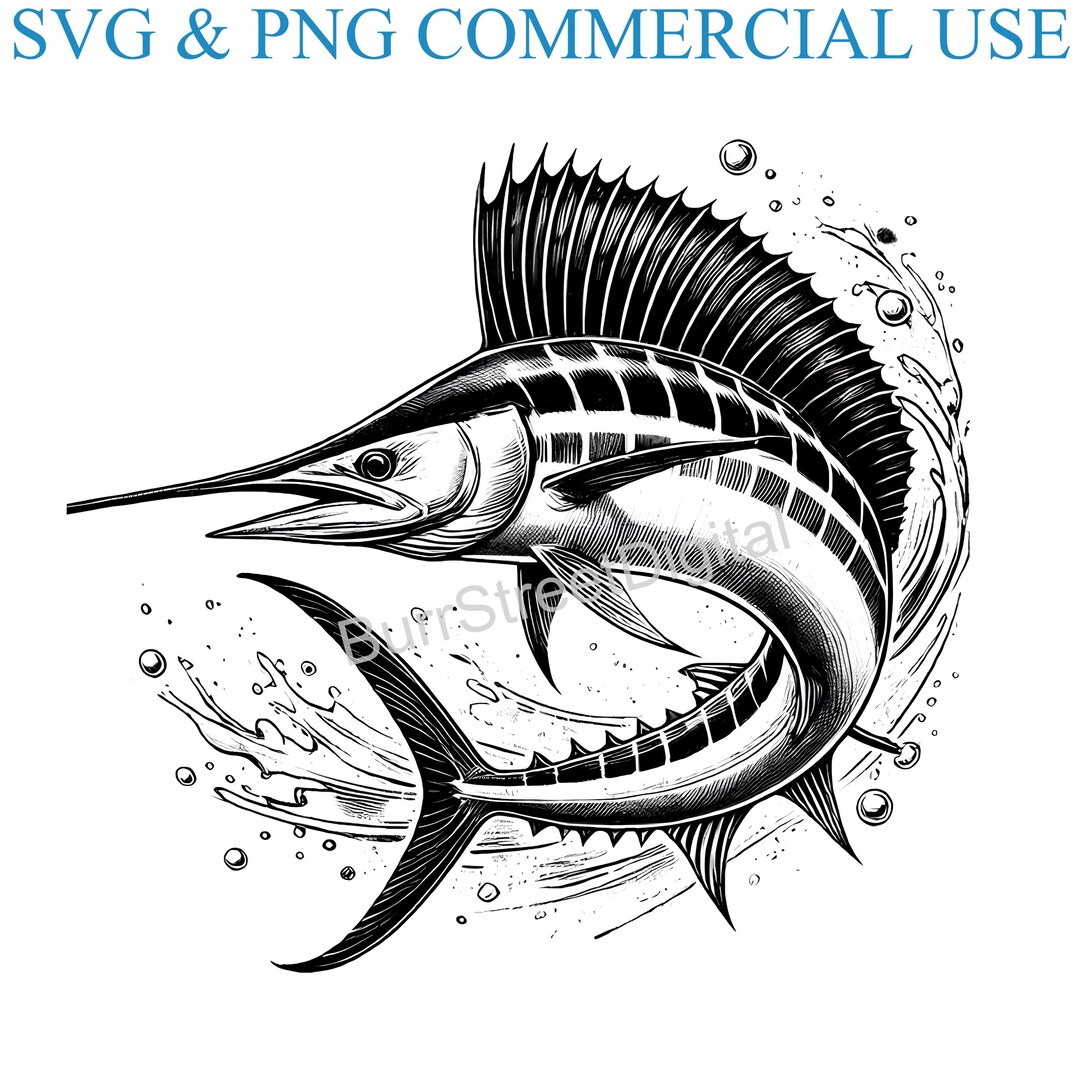 Marlin SVG & PNG Digital Files, Vector Graphic Design Print Laser ...