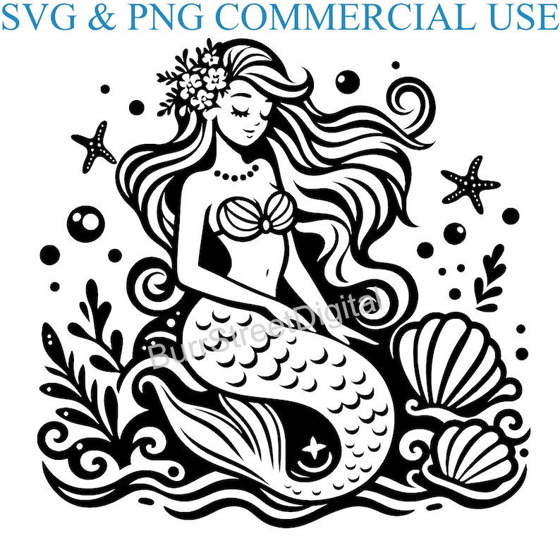 Mermaid SVG & PNG Digital Files, Vector Graphic Design Print Laser ...