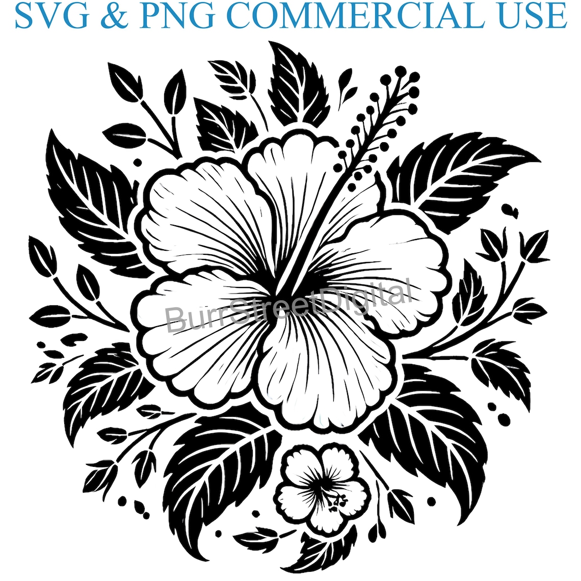 Hibiscus Flower SVG & PNG Digital Files, Vector Graphic Design Print ...