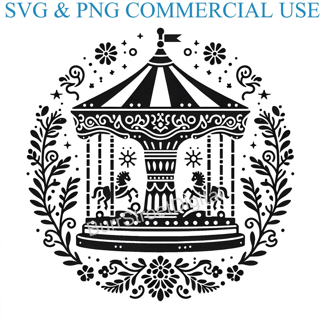 Merry Go Round SVG & PNG Digital Files, Vector Graphic Design Print ...