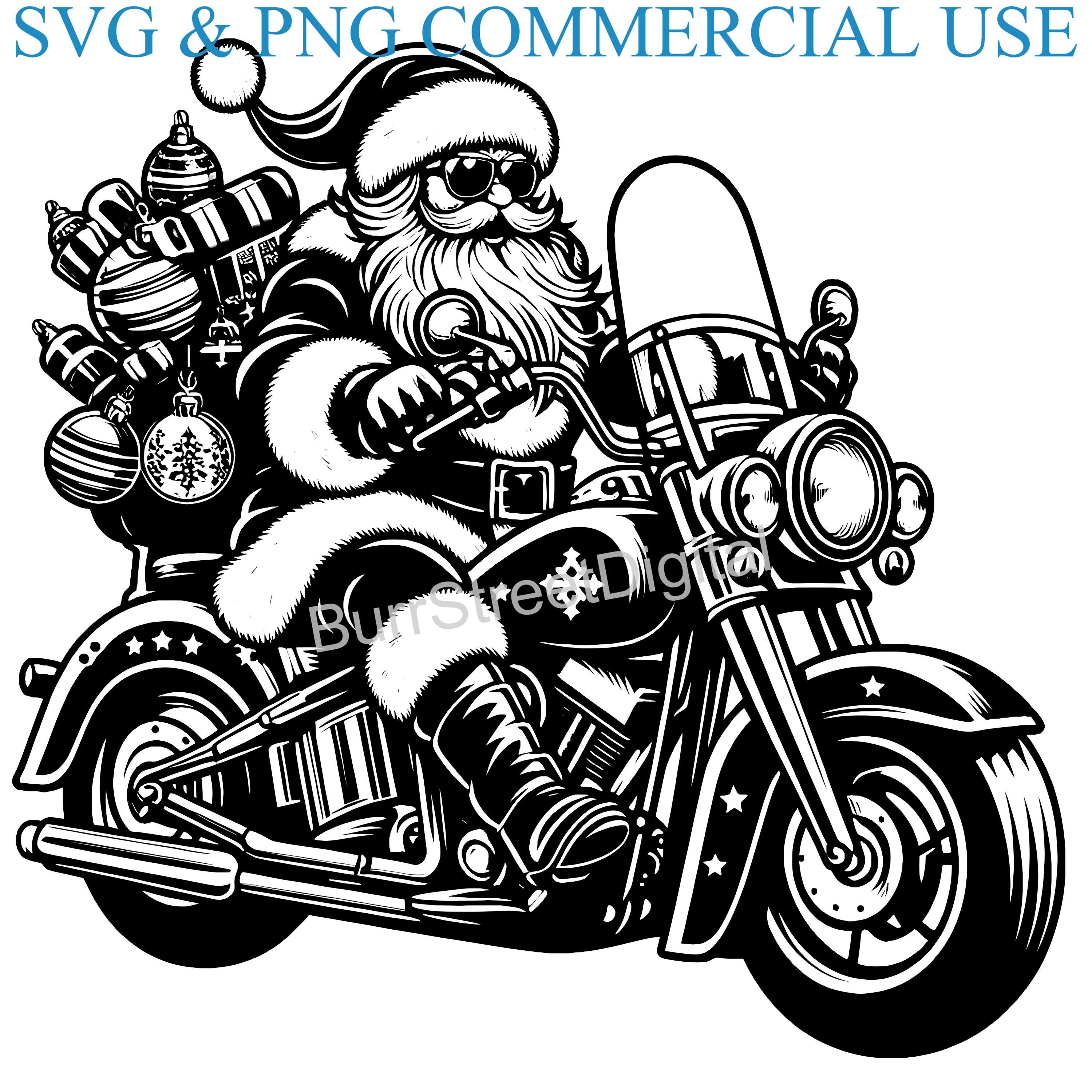 Santa Claus Motorcycle SVG & PNG Digital Files, Vector Graphic Design ...