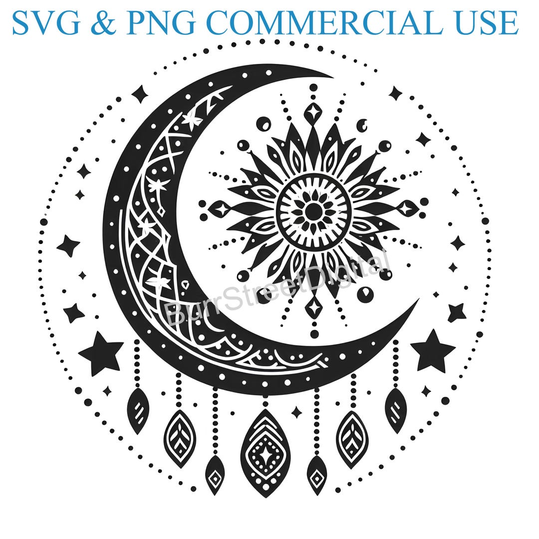 Boho Moon and Stars SVG PNG Digital Files for Cricut, Laser Engraving ...