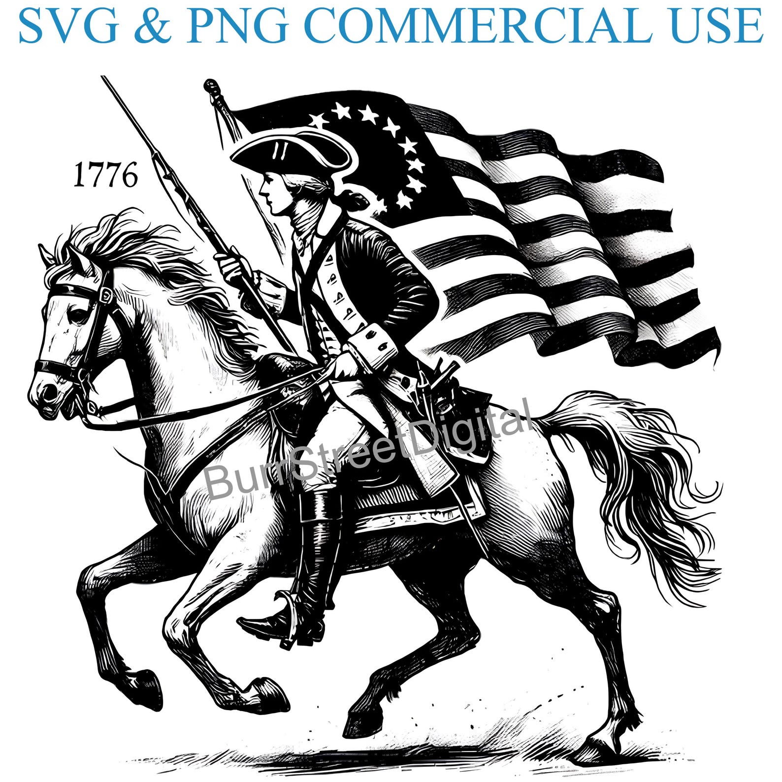 Minuteman on Horse SVG PNG, Patriotic Vector Graphic (digital Download ...