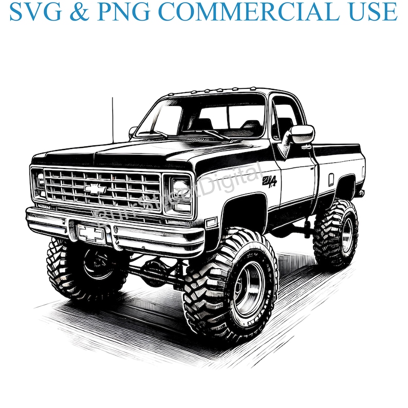Chevy 4x4 Pickup Truck SVG & PNG Digital Files for Cricut, Vector ...