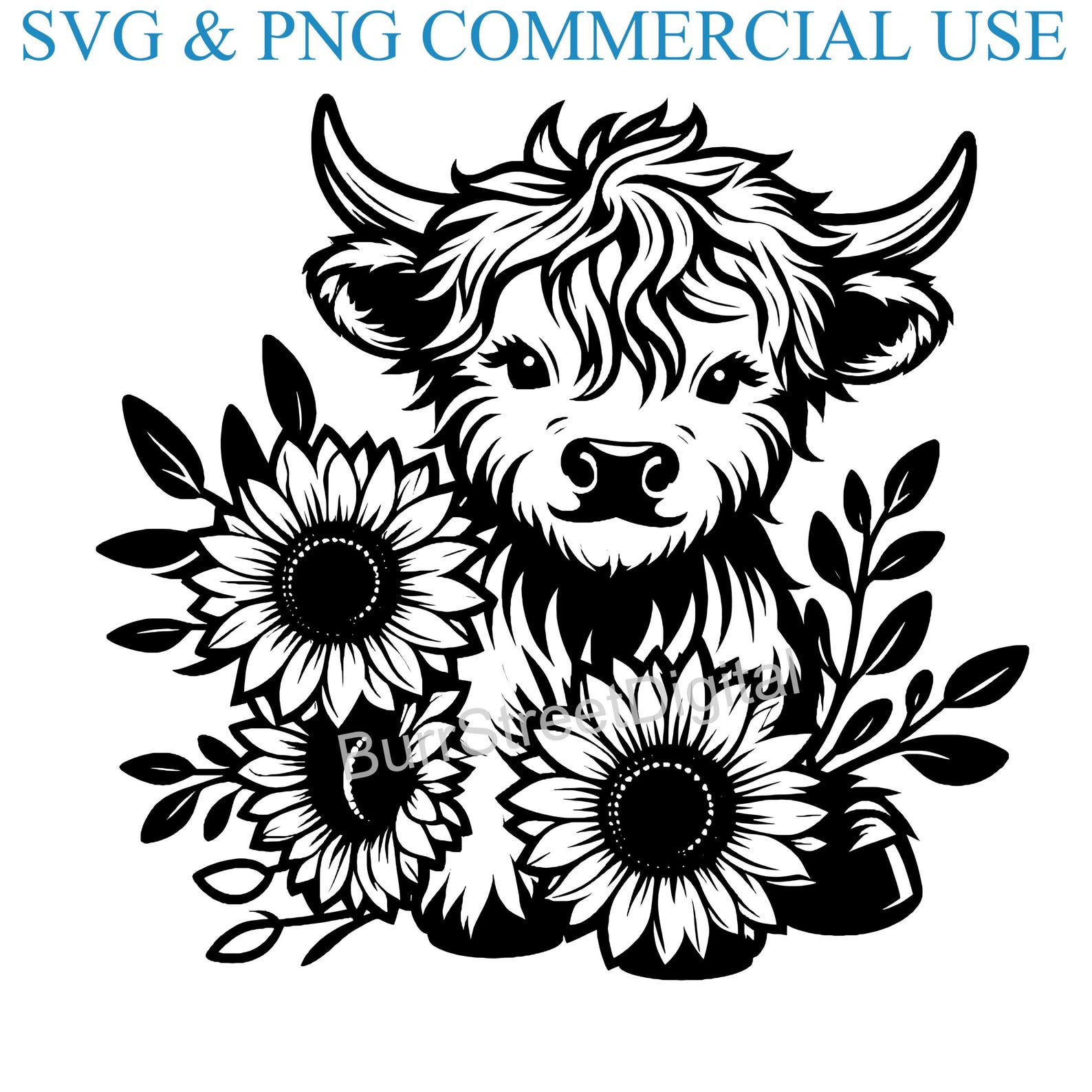 Highland Cow Sunflower SVG, PNG, Vector Graphic (digital Download) - Etsy