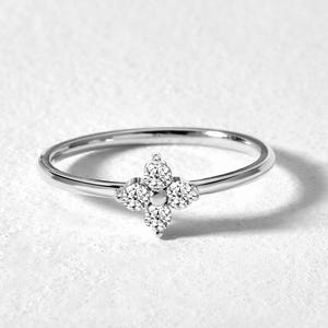 Real Diamond Clover Ring / 14K Gold Diamond Clover Ring / Floral ...