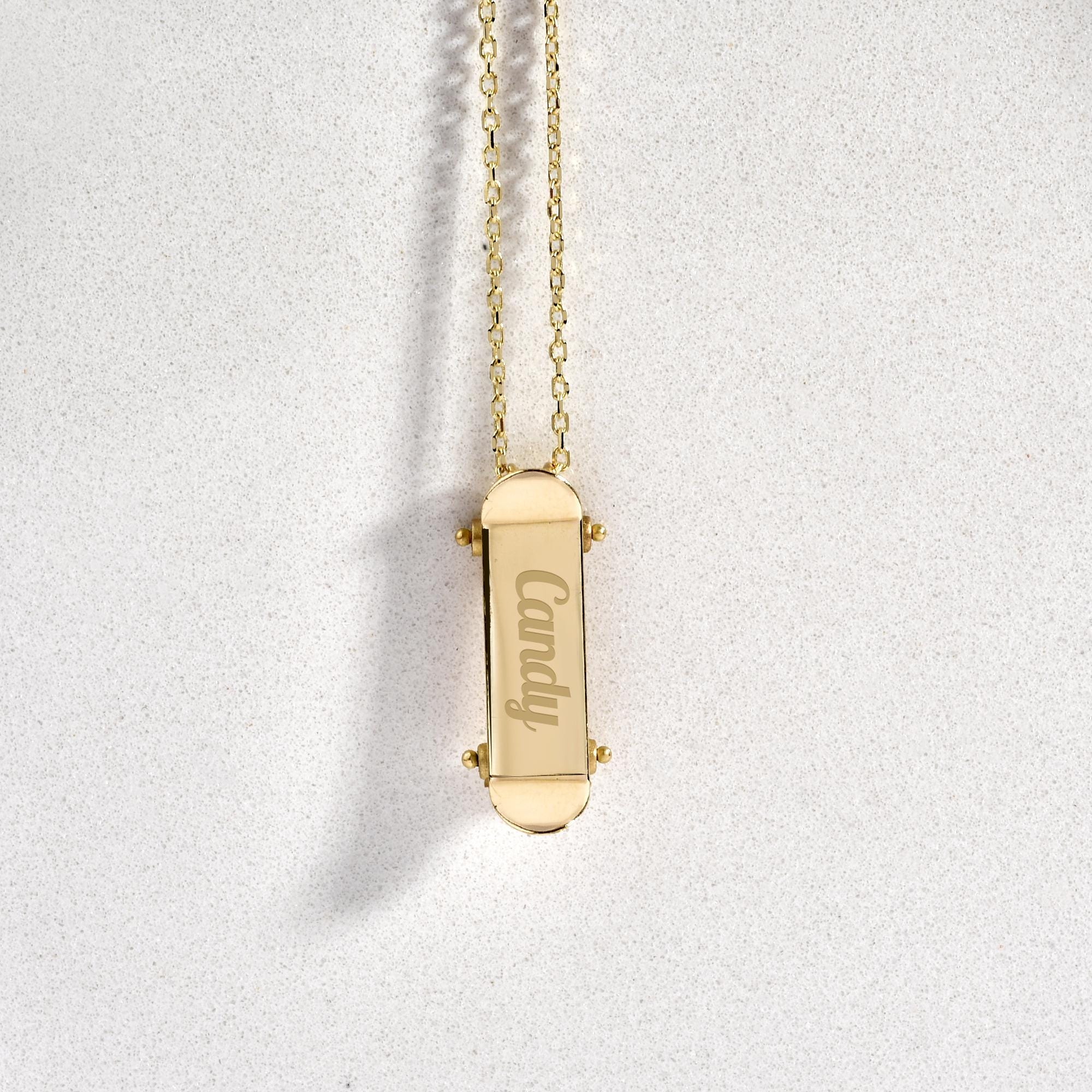 14K Gold Skateboard Pendant Necklace, 3D Spinning Wheels - Etsy