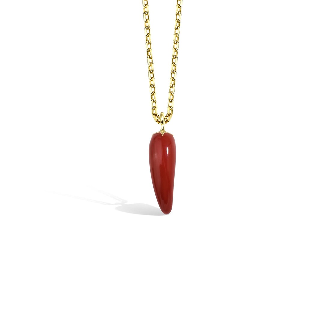 14K Solid Gold Hot Pepper Necklace, Red Chili Charm - Etsy