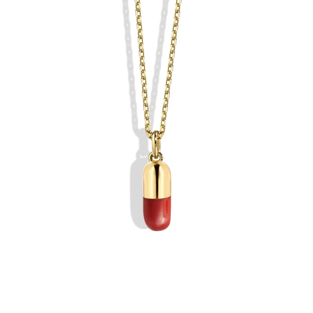 14K Solid Gold Cylinder Capsule Necklace / Ash Holder Pill Necklace ...