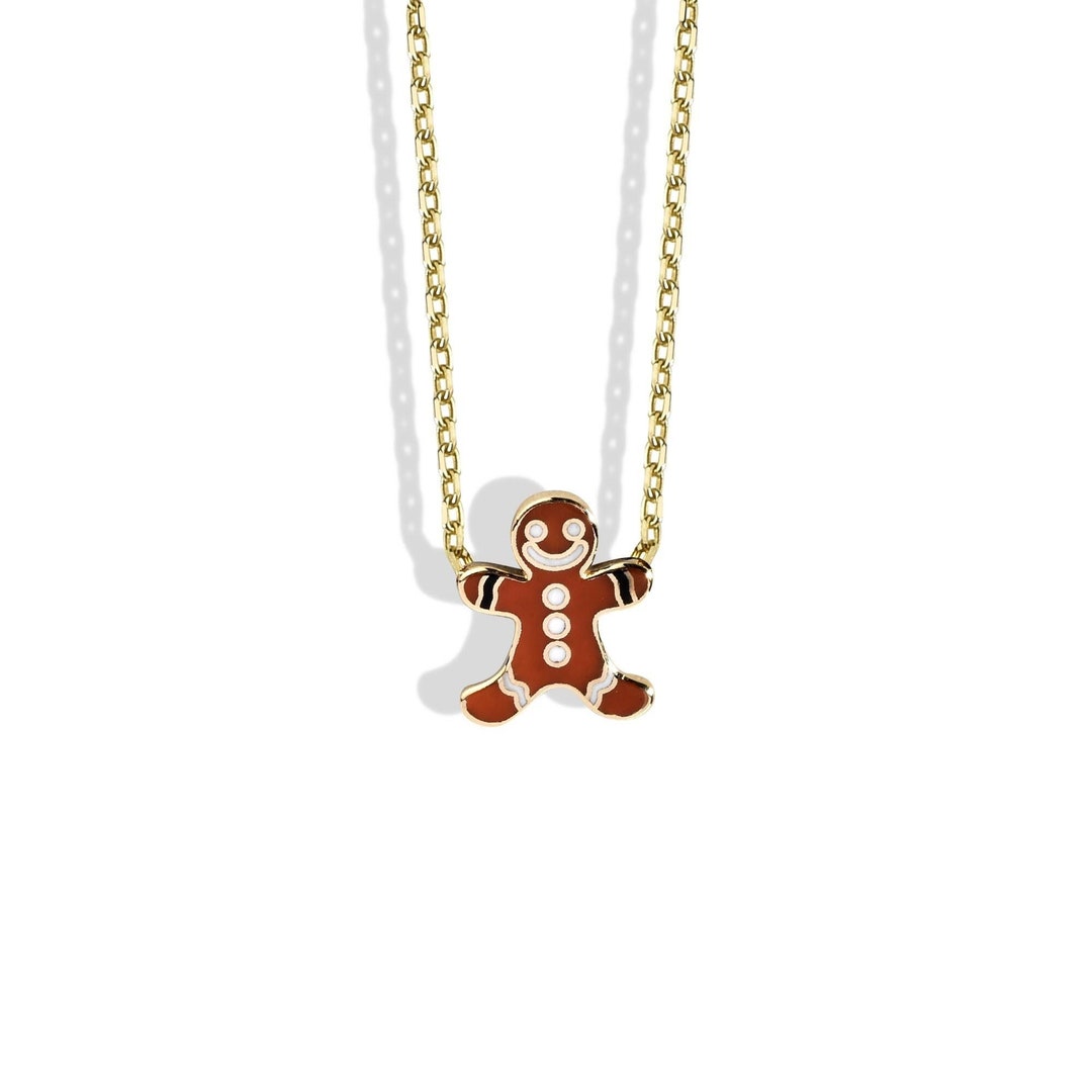 14K Gold Gingerbread Man Necklace / Gingerbread Man Necklace ...