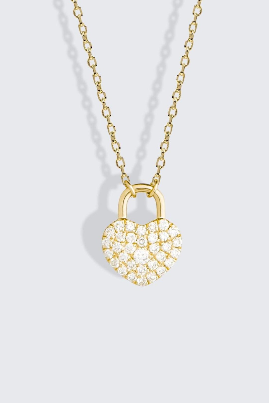 14K Solid Gold Diamond Heart Lock Necklace - Etsy