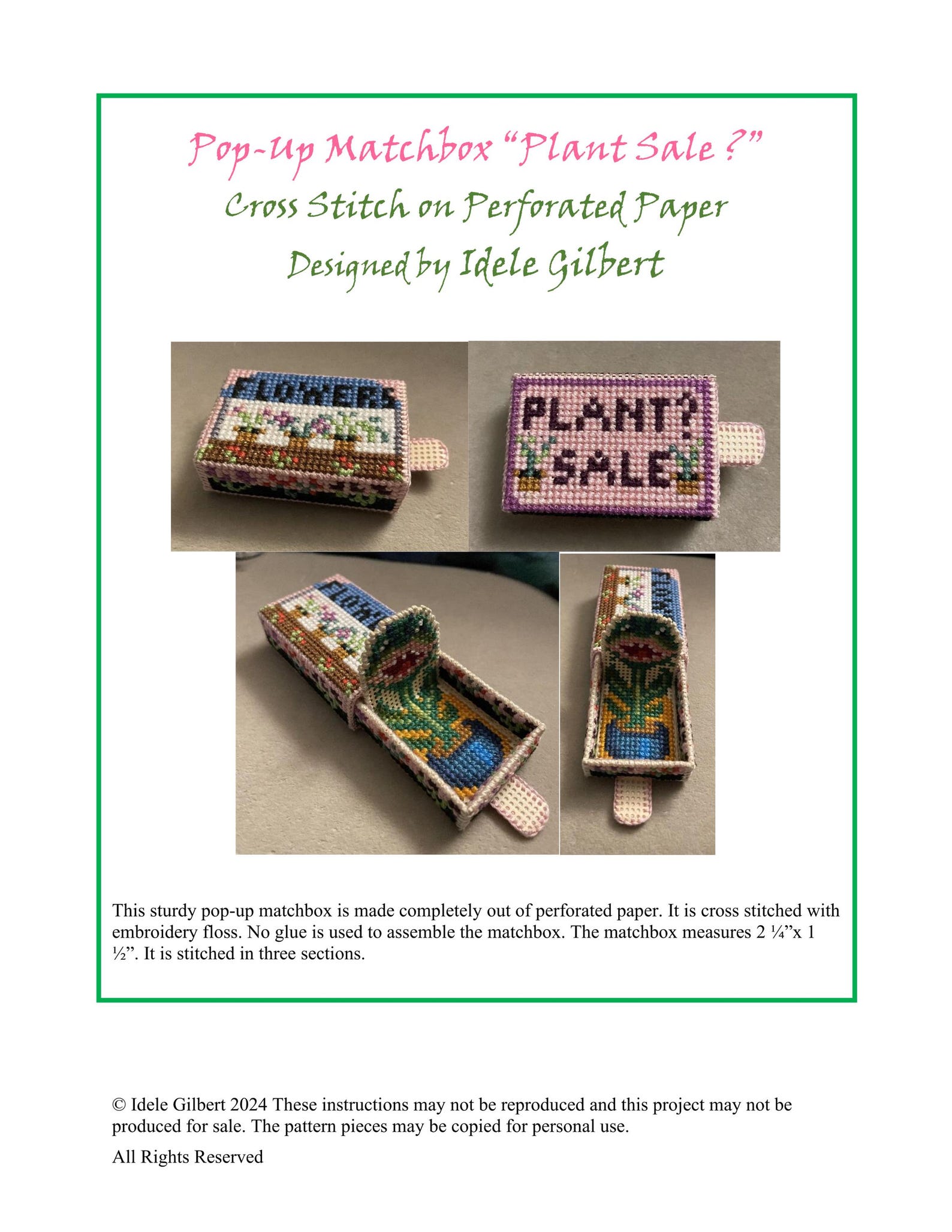 Pop up Matchbox "plant Sale?" Cross Stitch on Perforated Paper Tutorial ...