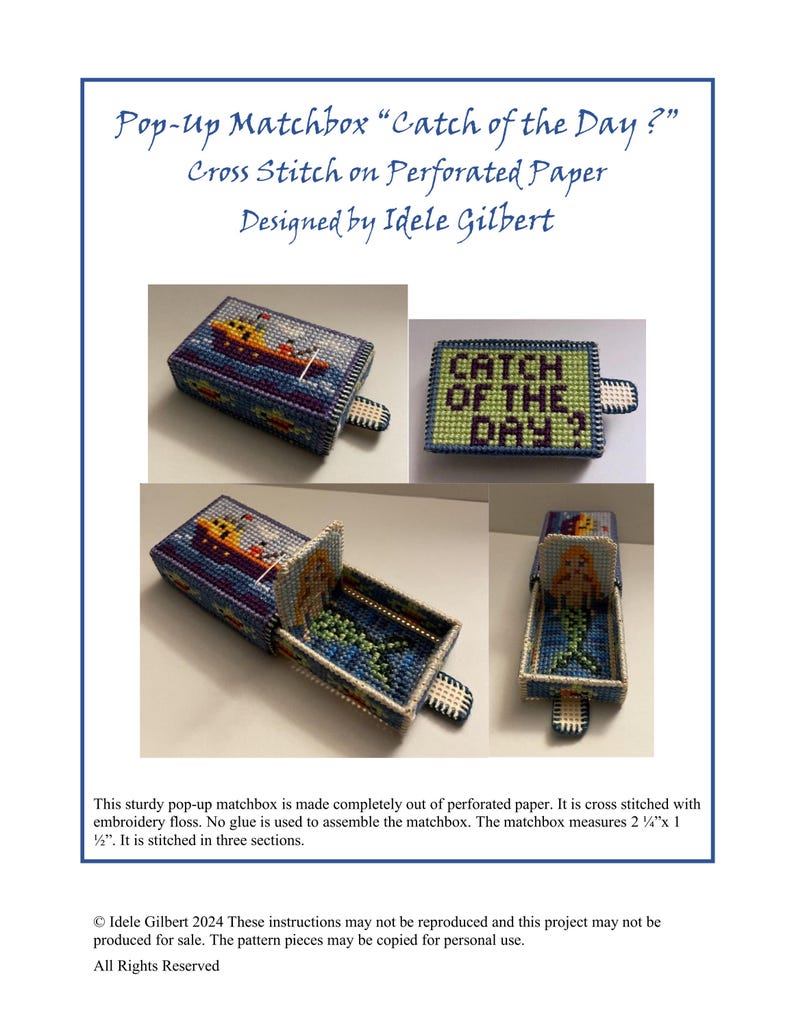 Pop up Matchbox catch of the Day Cross Stitch on Perforated Paper ...