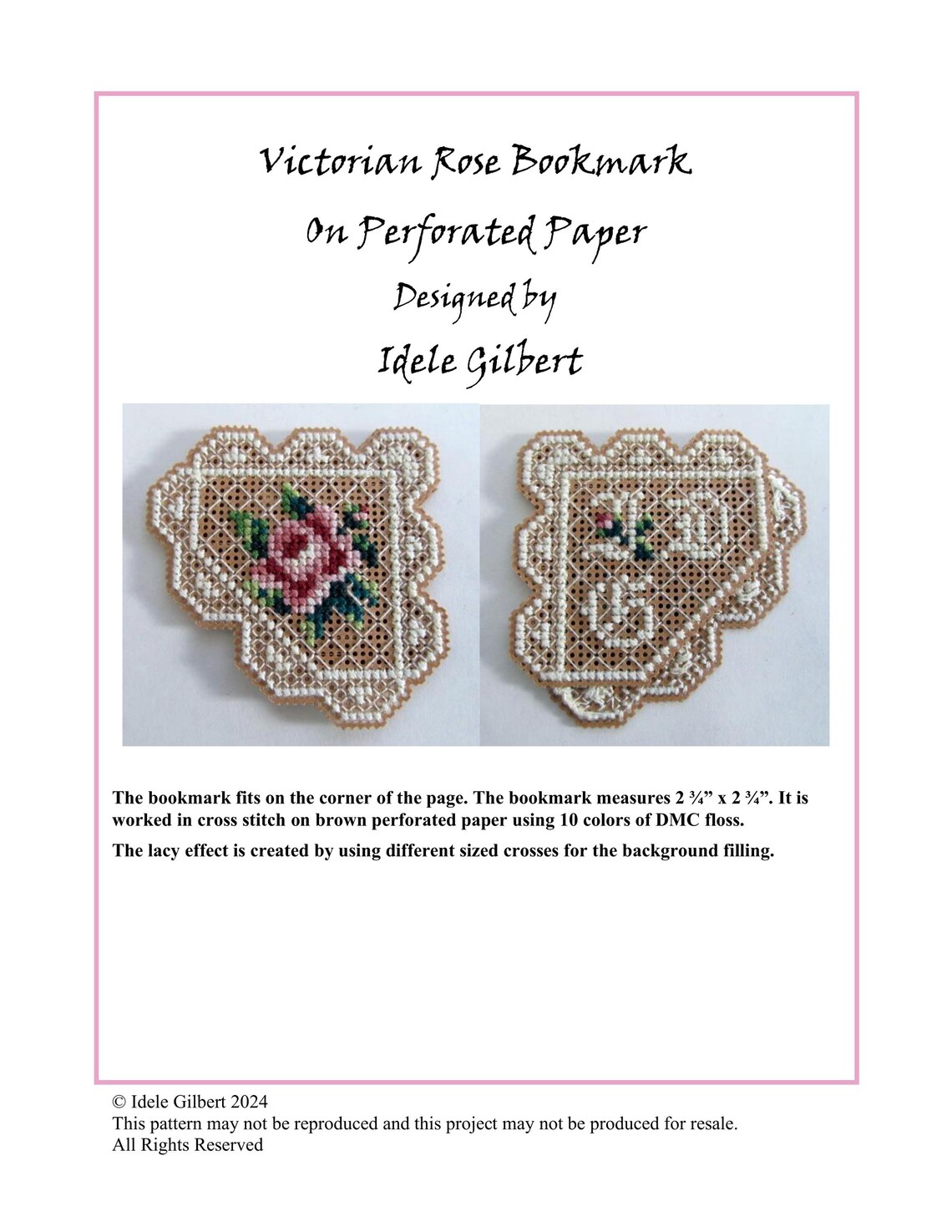 Victorian Rose Bookmark on Perforated Paper Designed by Idele Gilbert ...