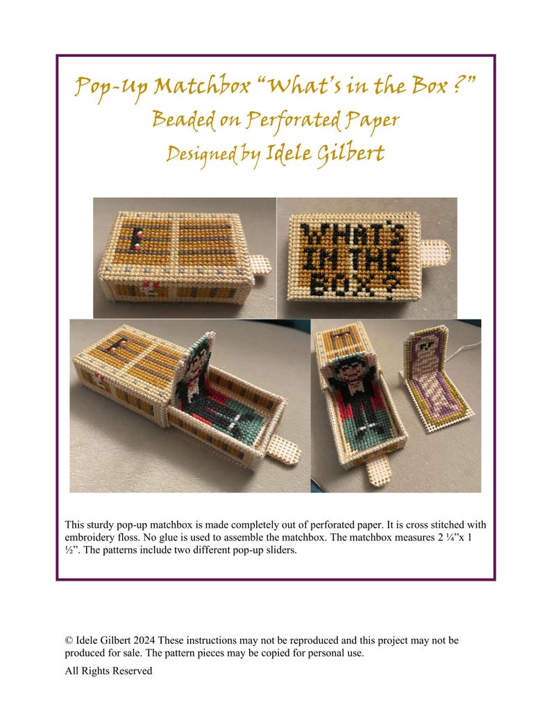 Perforated Paper Cross Stitch Pop up Matchbox Whats in the Box Tutorial ...