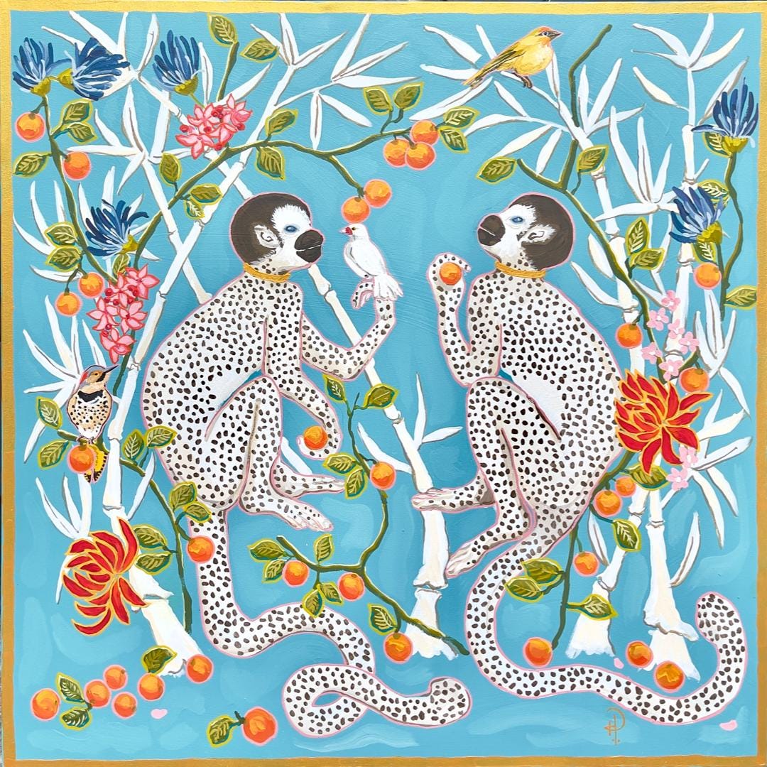 ART Print-monkeys Blue Chinoiserie - Etsy
