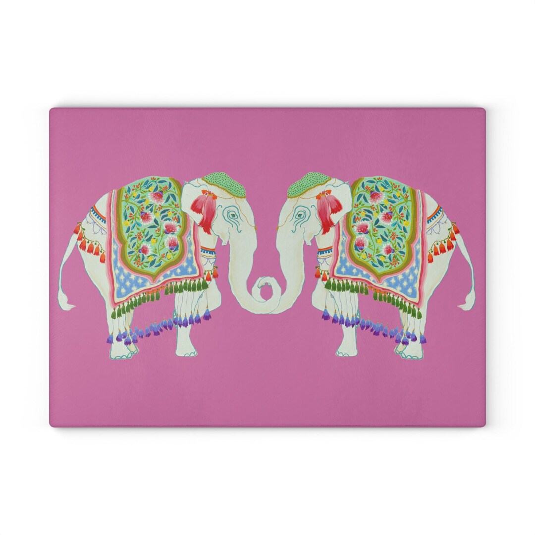 Boho Floral Elephants Glass Cutting Board | Pink Mirrored Elephant ...