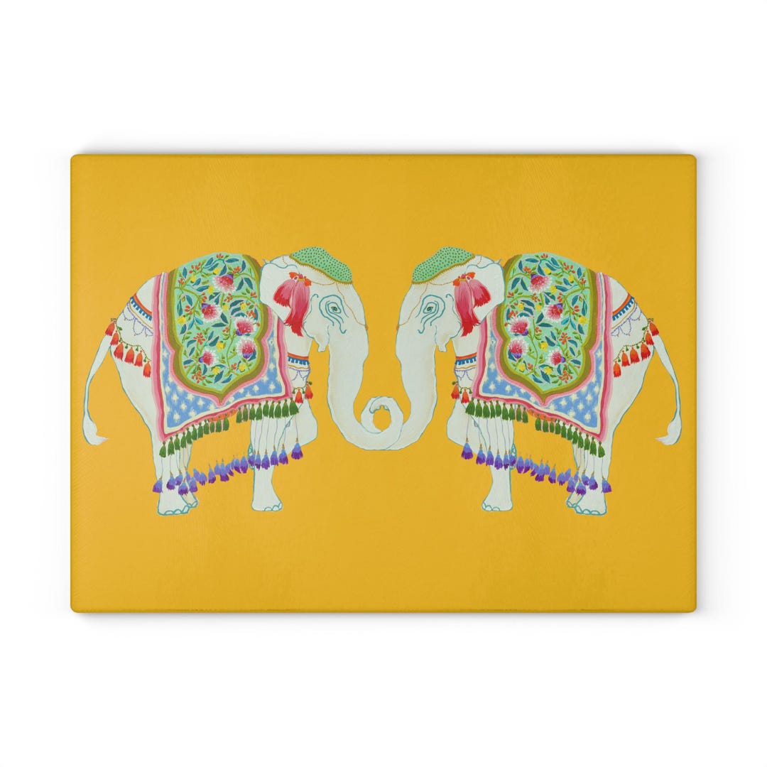 Boho Floral Elephants Glass Cutting Board | Mirrored Elephant Design - Etsy