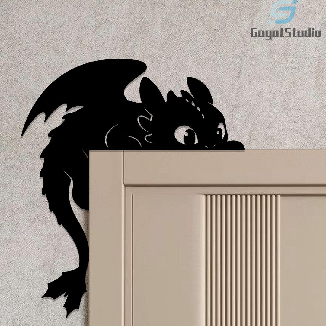 Toothless Peeking Dragon Metal Door Frame Decor, Dragon Wall Sign, Home ...