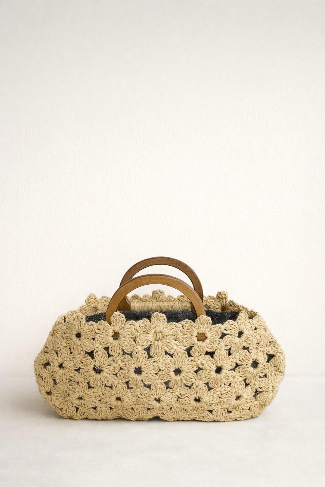 Handmade Flower Pattern Paper Rope Bag With Wooden Handles – Summer ...