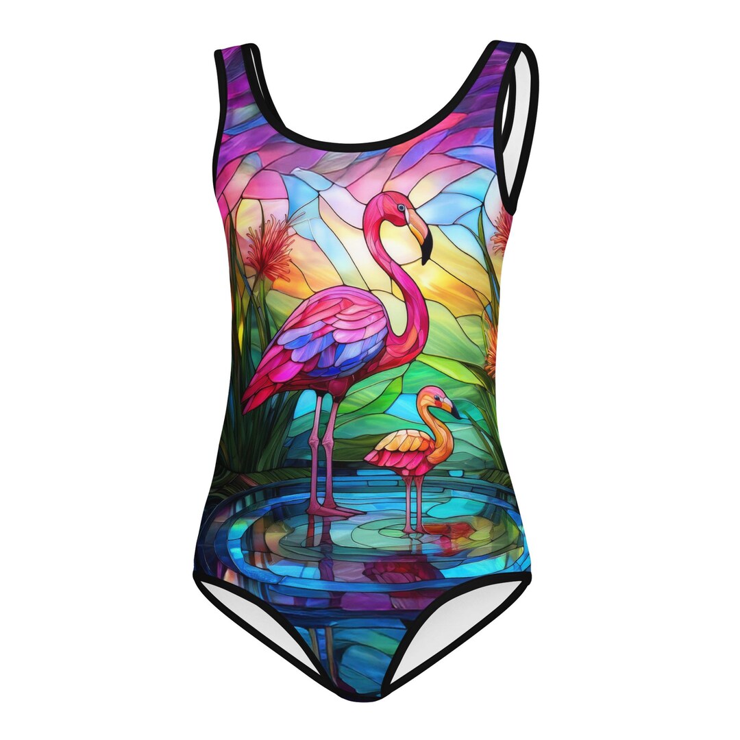 Girls' Stained Glass Flamingos Swimsuit - Etsy