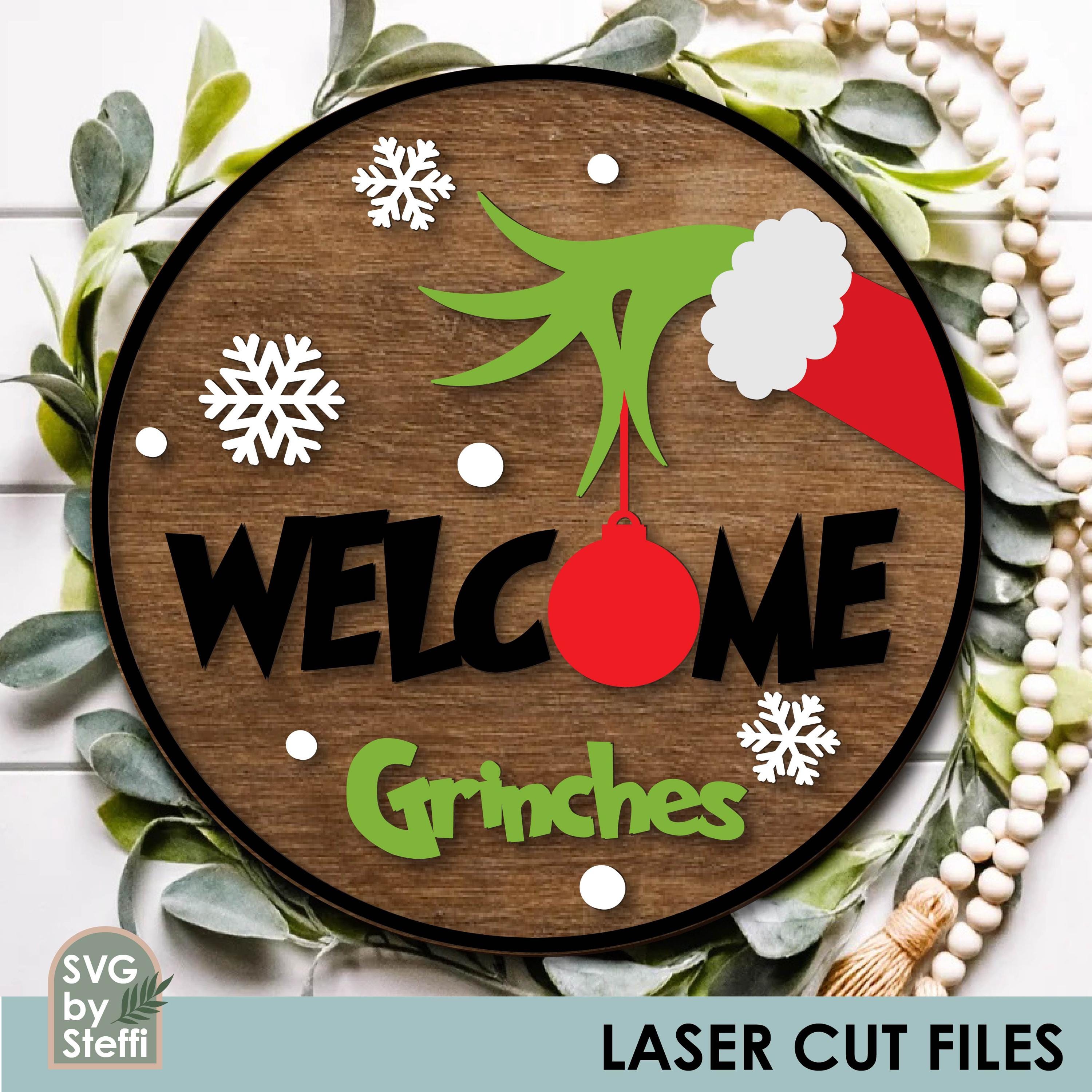 Welcome Grinches Door Hanger SVG Christmas Door Sign Laser Cut File ...
