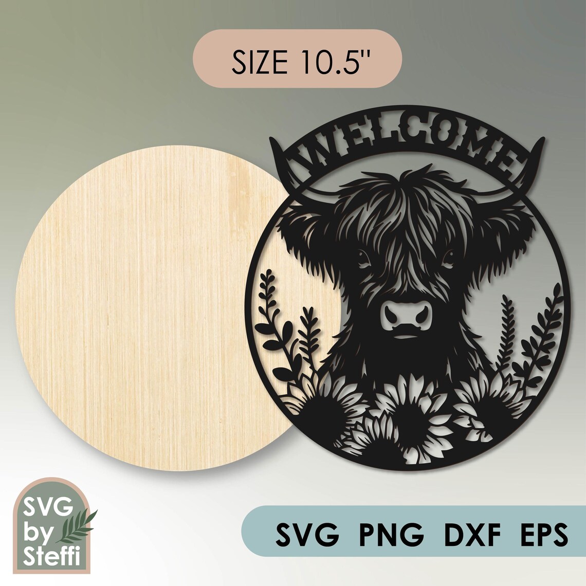 Wildflower Highland Cow Sign Svg Welcome Door Hanger Laser Cut Files ...