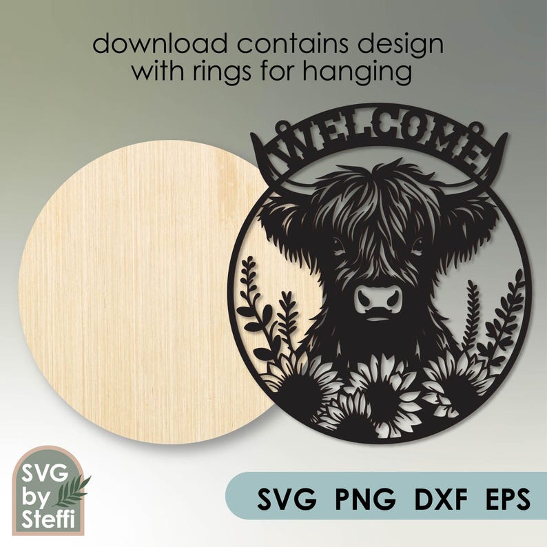 Wildflower Highland Cow Sign Svg Welcome Door Hanger Laser Cut Files ...