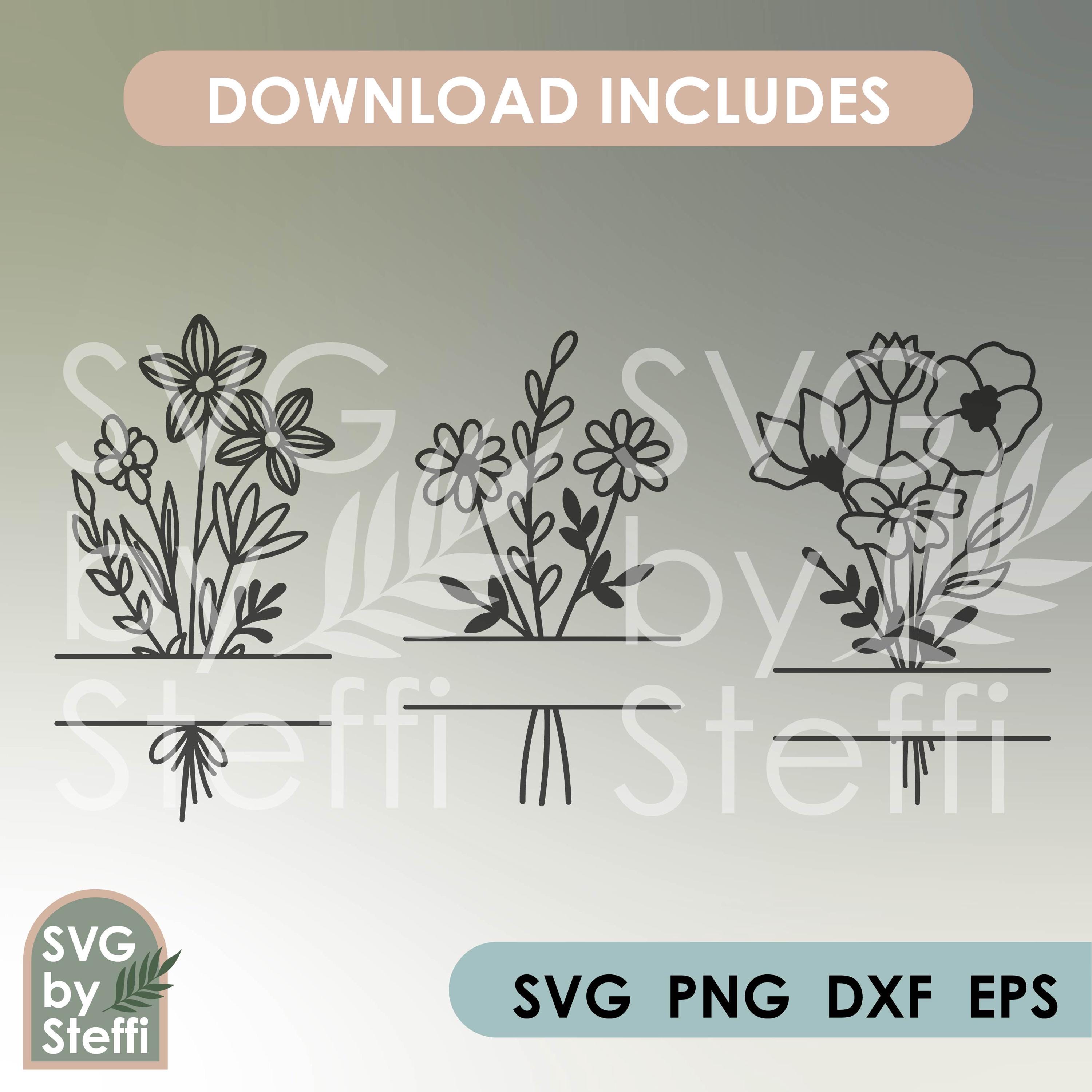 Wildflower Bouquet Split Monogram Svg Png Floral Frame Svg Wild Flower ...