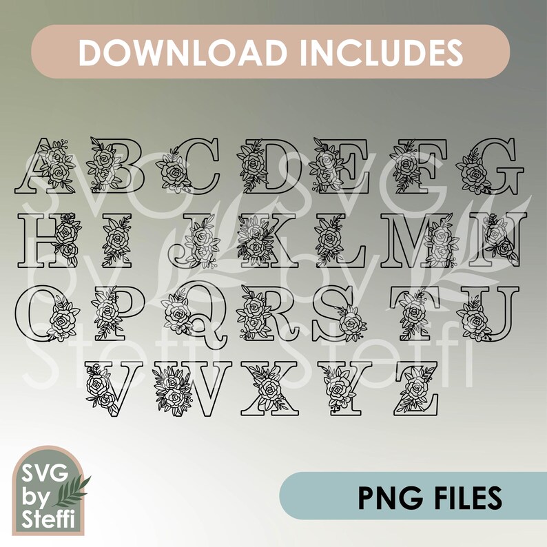 Floral Letters Svg Png Floral Alphabet Svg Nursery Baby Name Sign Wooden Letters Wall Decor Svg ...