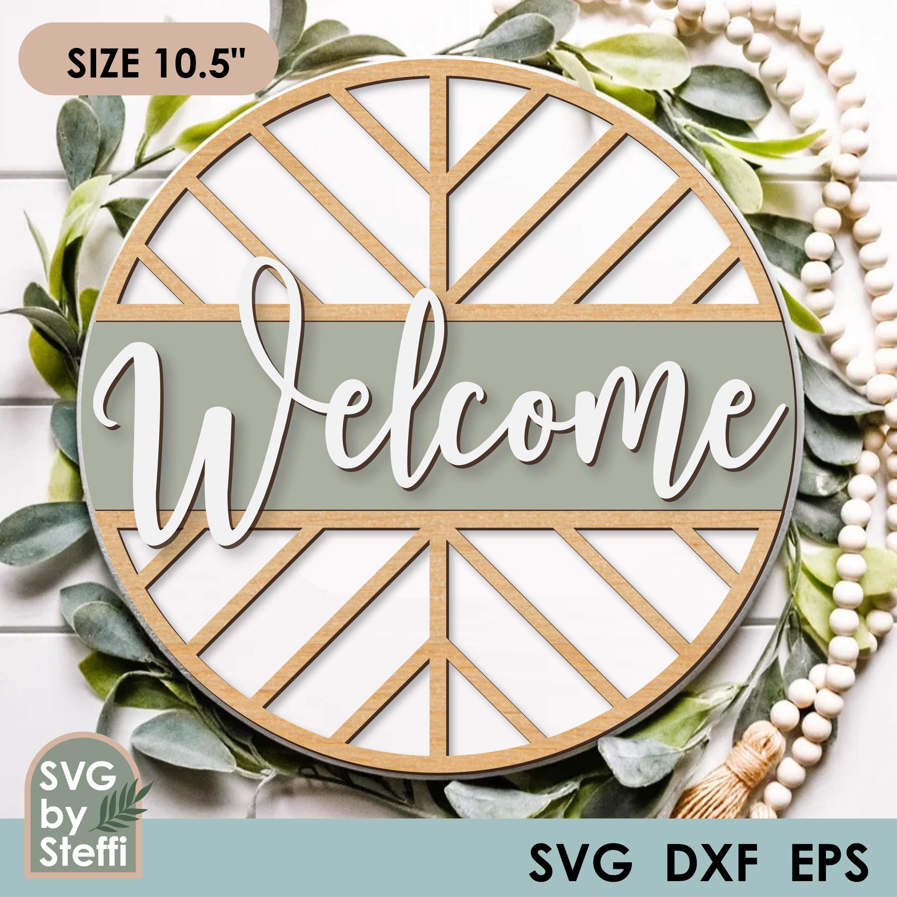 Welcome Sign Svg Set Hello Door Hanger Svg Laser Cut Files Wooden Round ...