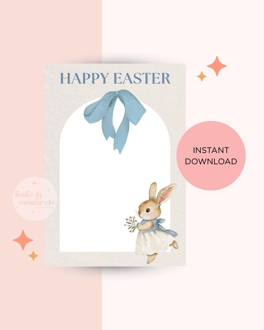 Printable Cookie Card - Easter Bunny Girl, Bow Design (PDF & PNG ...