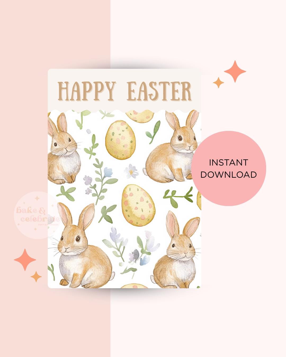 Printable Cookie Card - Easter Bunny (PDF & PNG) Digital Download - Etsy