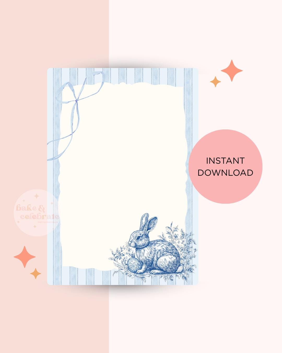 Printable Cookie Card - Toile Easter Bunny (PDF & PNG) Digital Download ...