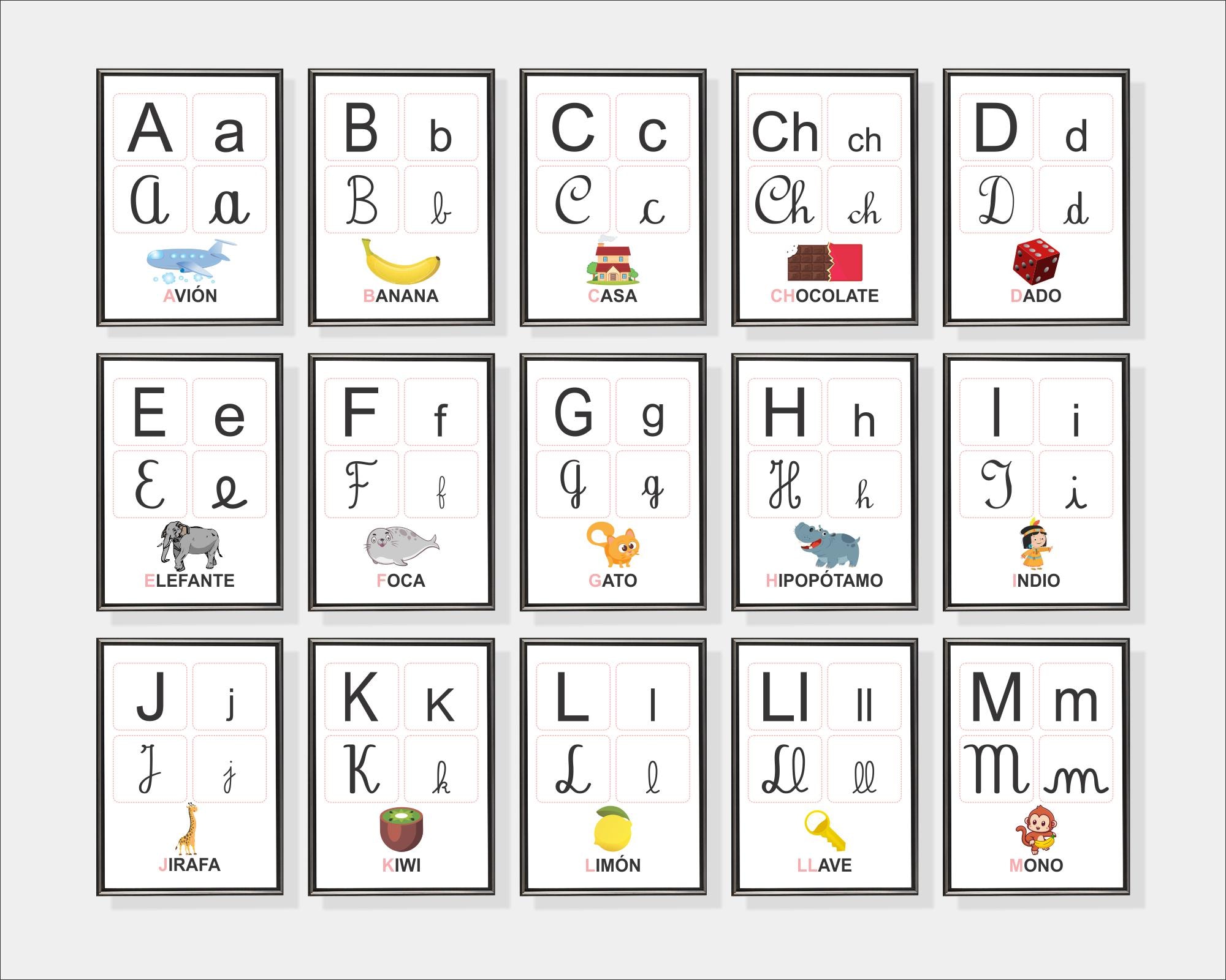 Abecedario Español En Mayúsculas, Minúsculas, Imprenta Y Cursiva Con ...