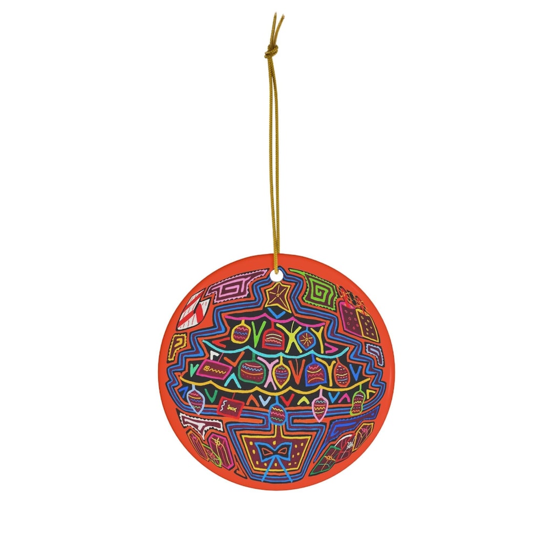 Mola Christmas Tree Round Ceramic Ornament - Etsy